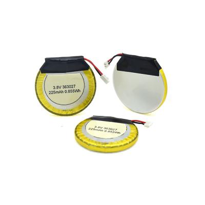 China 225mAh 3.8 V Li Polymer Battery Round / LiPo Battery For Bluetooth Headphones for sale