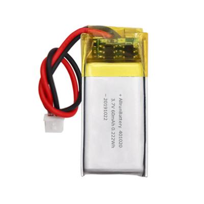 China Light Rechargeable Custom Mini LiPo Battery 3.7 V 60mAh 401020 for sale