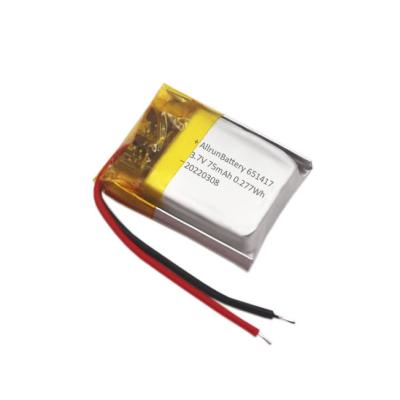 China Thin IoT Battery Pack Rechargeable Custom 3.7 V 75mAh LiPo Battery 651417 for sale