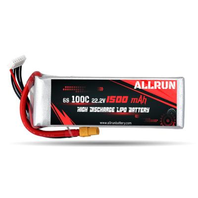 China C Rate High Discharge LiPo Battery Pack 100C 1500mAh 6S 22.2V for sale