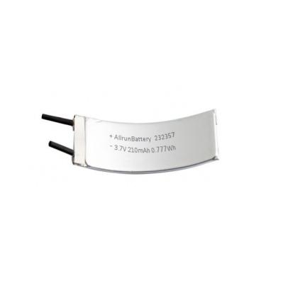 China 1C 3.7 V LiPo Rechargeable Battery 210mAh Curved Lithium Polymer Battery for sale