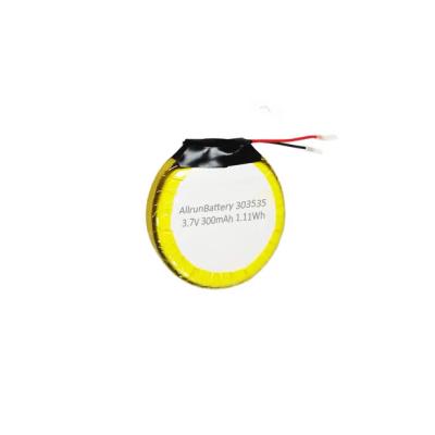 China Safe 3.7V 300mAh LiPo Battery Round Lithium Polymer Battery Rechargeable 303535 for sale