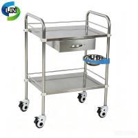 China Stainless Steel Inner Frame Medical Treatment Cart with 3 Sides Guardrail and Independent Brake for sale