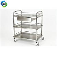 China Stainless Steel Inner Frame Medical Treatment Cart with 3 Sides Guardrail and Independent Brake for sale