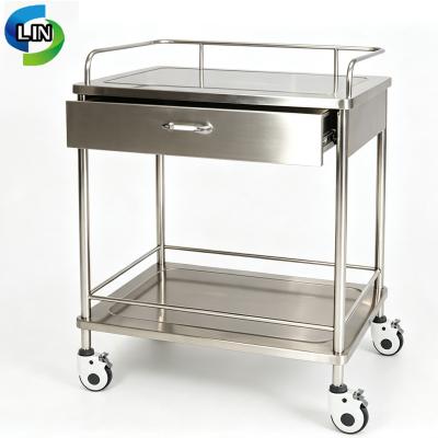 China Stainless Steel Inner Frame Medical Treatment Cart with 3 Sides Guardrail and Independent Brake for sale