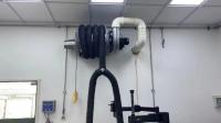 China Spring Drived Vehicle Exhaust Extracting Hose Reel Fixed On Wall With Dual Pipes 1.5kw for sale