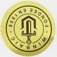 China Printed Name Brand Logo Stickers Waterproof Gold Foil Round Labels for sale