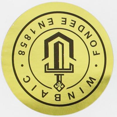 China Printed Name Brand Logo Stickers Waterproof Gold Foil Round Labels for sale