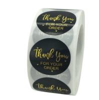 China Black Cute Round Adhesive Labels Paper Thank You Tag Sticker for sale