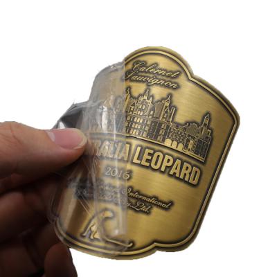 China Custom Aluminum Wine Label Bottle Metal Sticker Adhesive Foil Embossed for sale