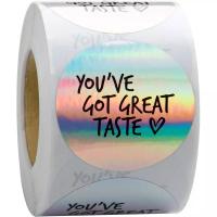 China Custom Printed Logo Round Packaging Labels Roll Holographic Thank You Sticker Waterproof for sale