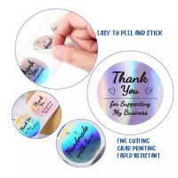 China Custom Printed Logo Round Packaging Labels Roll Holographic Thank You Sticker Waterproof for sale