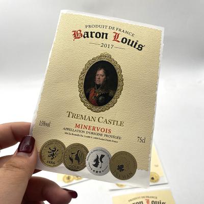 China Texture Paper Custom Printed Wine Bottle Labels Glossy / Matte CMYK / Pantone Color for sale