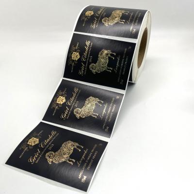 China CMYK / Pantone Color Wine Sticker Labels Custom Self Adhesive Gold Foil Vinyl LOGO for sale
