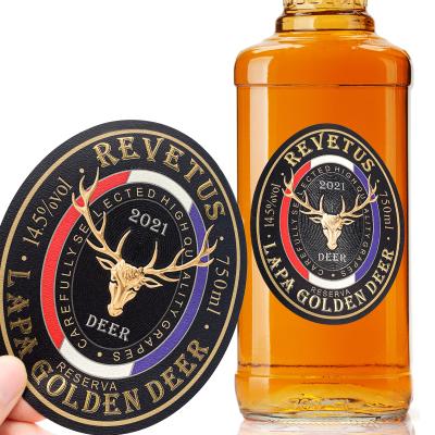 China Gold Foil Embossed Wine Bottle Label Custom Adhesive Matte Logo for sale