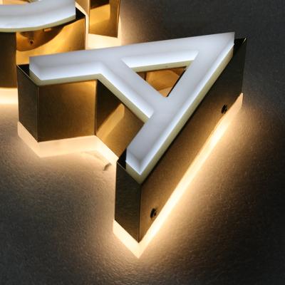 China Custom Gold Stainless Steel 3D LED Acrylic Letters Signage for Luxury Brand Store for sale