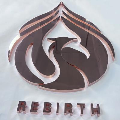 China 3D Rose Gold Mirror Polished Stainless Steel 3D Letters Non-Illuminated Metal Sign for sale