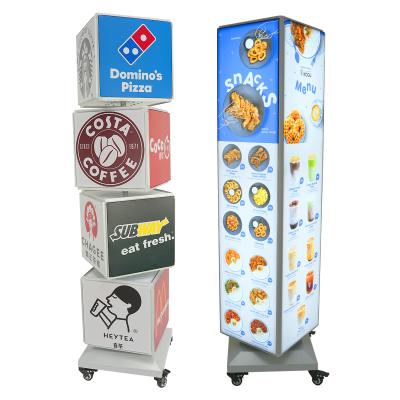 China Rotating LED Light Box Floor Stand — 3/4-Layer Cubic Display, Wall/Floor/Ceiling, Aluminum + LED Strip for sale