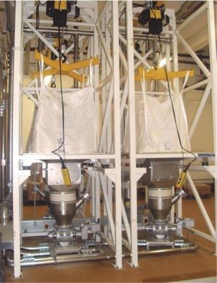 China 1 Ton PVC Bulk Bag Unloader System with 10-15 Bags/Hour Capacity and 800-2500 m³/h Dust Removal for sale