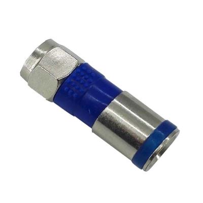 China F Male Compression Coaxial Cable Connector RG6U/ RG59 Plug Blue Ring for sale