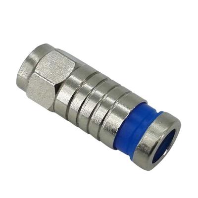 China Blue Ring F Male Compression Coaxial Cable Connector RG59 RG6 Plug For CATV for sale