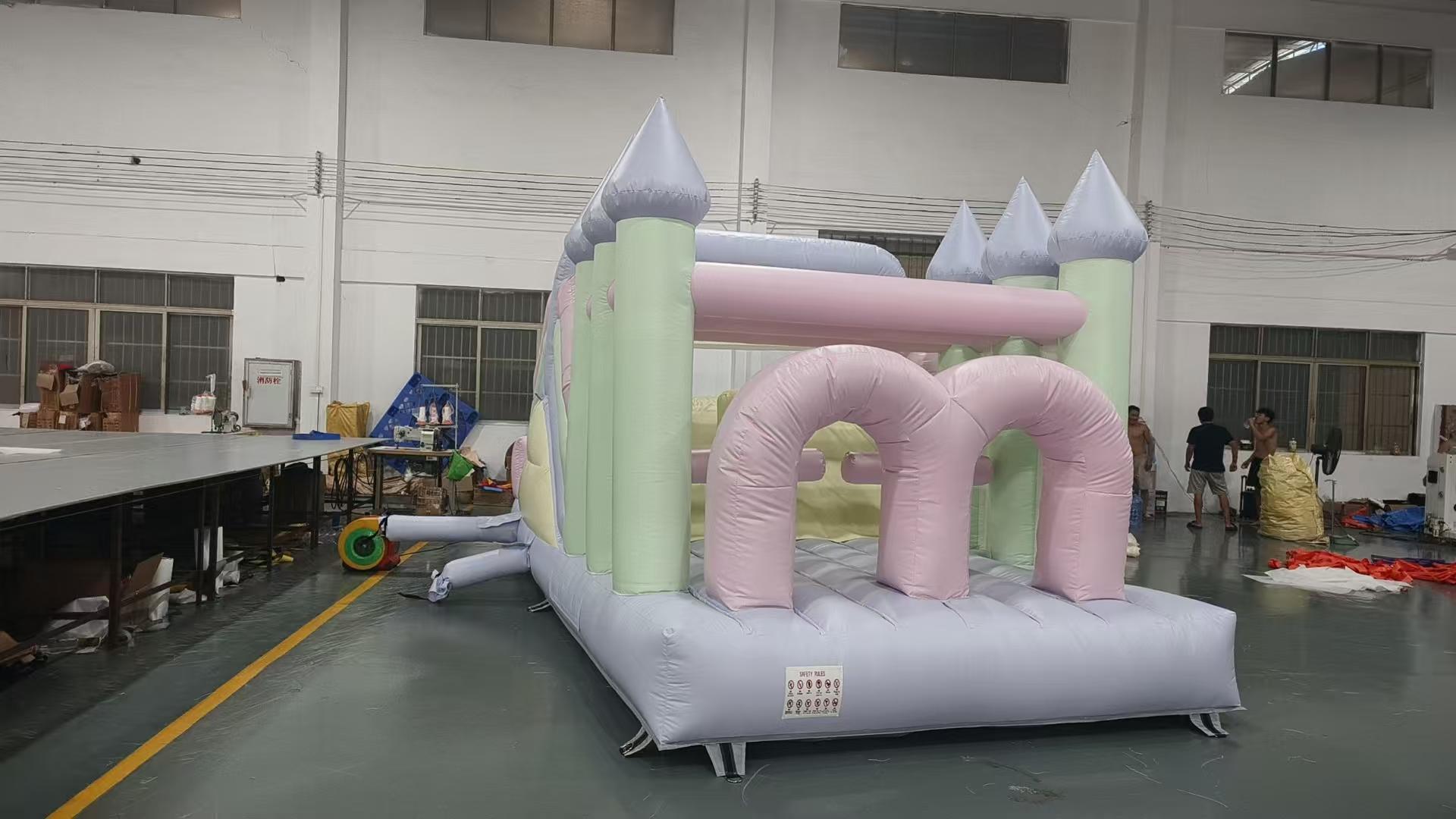 Solid-color inflatable castle at children's party
