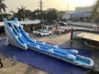 China Large Waves Inflatable Water Slides With Long Pool Blue Color for sale