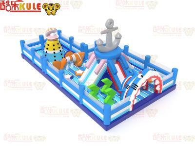 China Blue Ocean Theme Shark Inflatable Bouncy Playground With Clibing Slides for sale