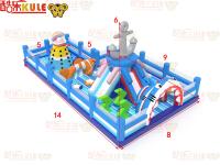 China Blue Ocean Theme Shark Inflatable Bouncy Playground With Clibing Slides for sale
