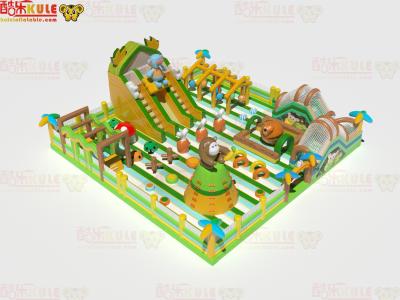 China Green Style Inflatable Fun Park With Ocstacles Slides For Kids for sale