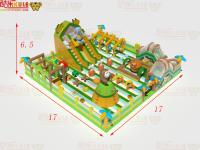 China Green Style Inflatable Fun Park With Ocstacles Slides For Kids for sale