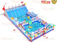China Large Inflatable Water Fun Park Obstacles Around Two Big Pool 15*30*7m for sale