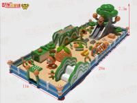 China Children Playground Bouncy Inflatable Castles Green Orange 28*11*7.3m for sale