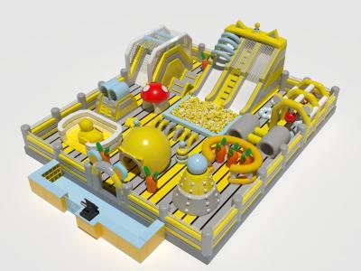 China Large Playground Inflatable Bouncy Castles Yellow Grey for sale