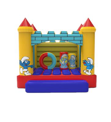 China Smurfs Inflatable Jumping Castle With Pillars And Circle Ring for sale