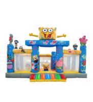 China SpongeBob Themed Inflatable Castles Blue And Yellow Color for sale