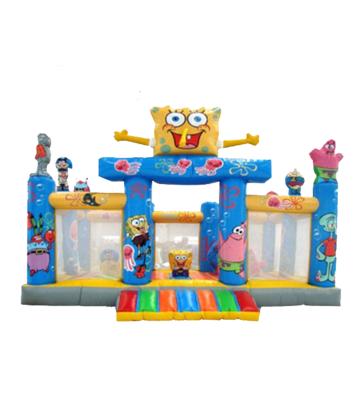 China SpongeBob Themed Inflatable Castles Blue And Yellow Color for sale