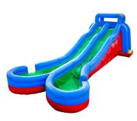 China Commercial Outdoor Inflatable Two Lane Water Slides With Pool for sale