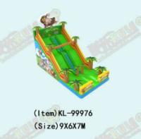 China Forest Animals Inflatable Monkey Slide With Palm Trees for sale