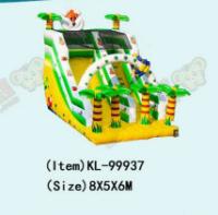 China Yellow And Green Inflatable Slide With Tropical Theme And Palm Tree Decorations for sale