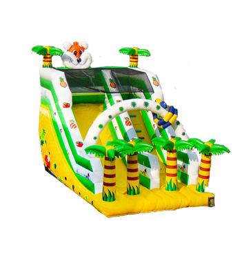 China Yellow And Green Inflatable Slide With Tropical Theme And Palm Tree Decorations for sale