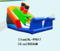 China Orange And Green Inflatable Slides With White Sliding Surface for sale