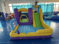 China Polyester Oxford Inflatable Purple Yellow Blue Slide With Toss Play for sale