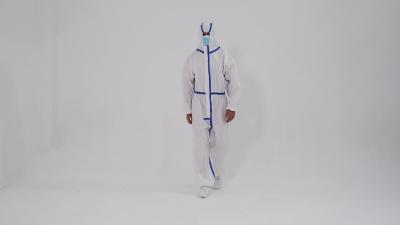 China Nonwoven Disposable Microporous Coverall PE Film Coating over PP Layer Seam Sealing Strips EU Standard EN14126 Type 6 for sale