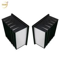 China Industrial Zig Zag Air Filter Fiberglass Pleated Paper V Bank Filter F8 F9 for sale