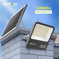 China Battery Replaceblae 60w 100w 200W 300w Solar Flood Lights With Glass Cover for sale
