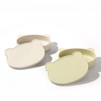 China Food Grade Silicone Baby Bowl with Lid Bear Cartoon Design 50K Fall Resistant Suction Cup for sale