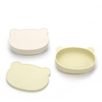 China Food Grade Silicone Baby Bowl with Lid Bear Cartoon Design 50K Fall Resistant Suction Cup for sale
