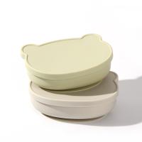 China Food Grade Silicone Baby Bowl with Lid Bear Cartoon Design 50K Fall Resistant Suction Cup for sale