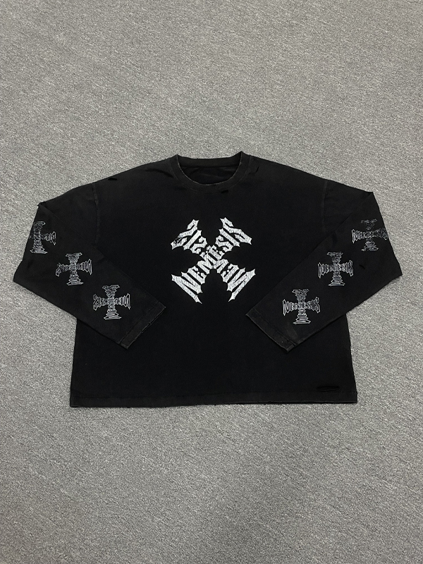 Vintage Black Distressed Long Sleeve Tee